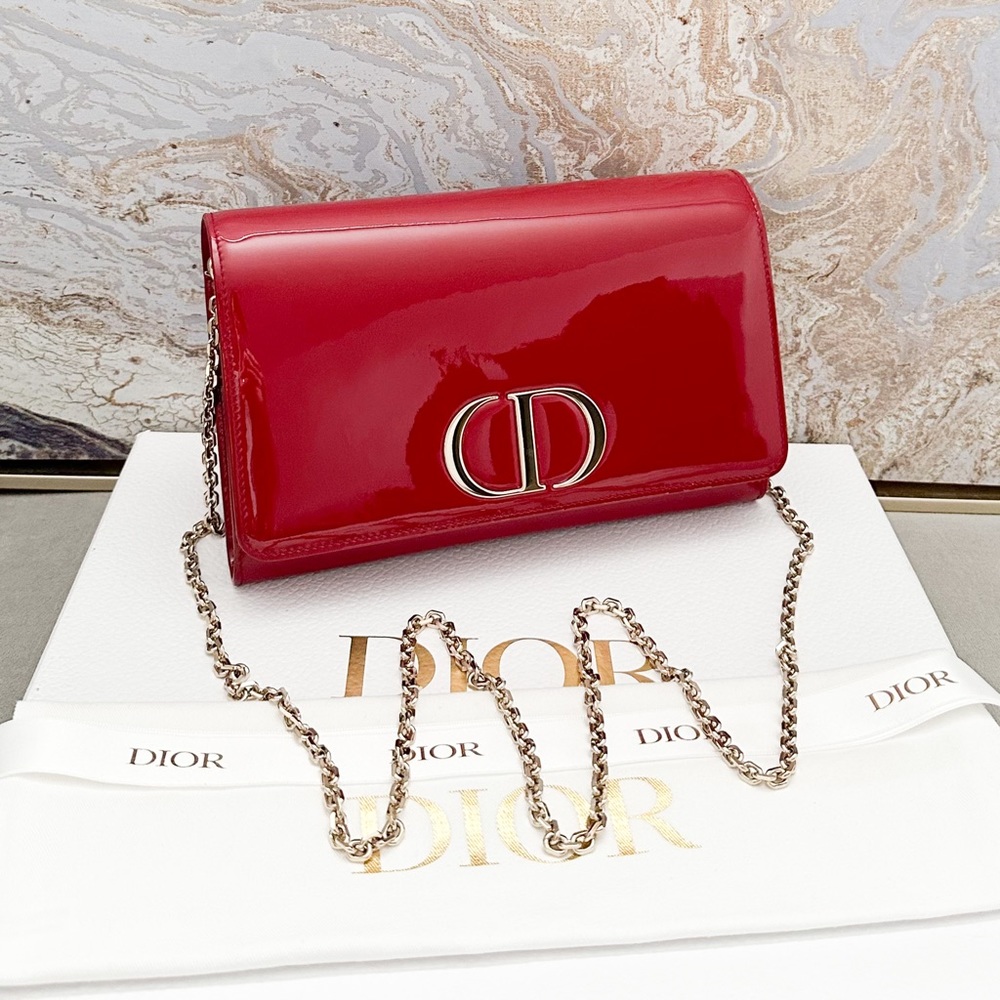 Christian Dior Patent 30 Montaigne Cherry Red Chain C… - Gem